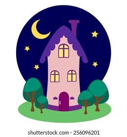 Cartoon House Night: vector de stock (libre de regalías) 256096201 ...