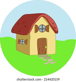 Cartoon House On Circular Background Stock Vector (Royalty Free ...