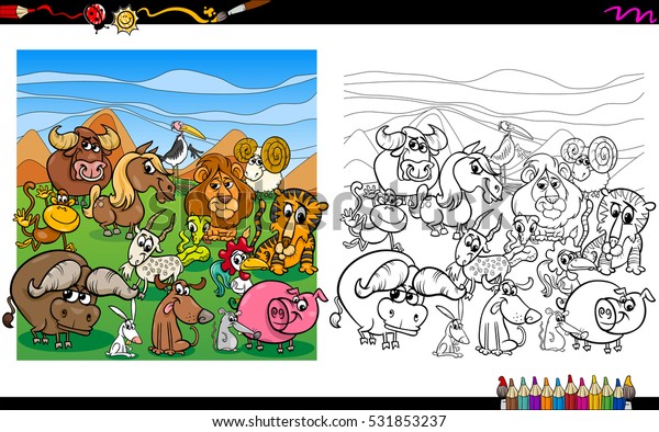 Cartoon Illustration Animals Group Coloring Book Stock Vector (Royalty ...