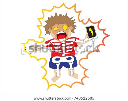Cartoon Illustration Boy Gets Electric Shock เวกเตอร์สต็อก (ปลอดค่า ...