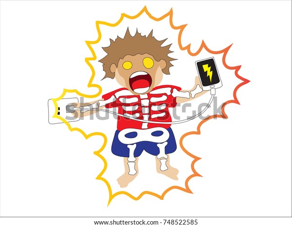 Cartoon Illustration Boy Gets Electric Shock : image vectorielle de ...