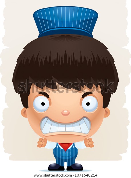 Cartoon Illustration Boy Train Conductor Angry Stock Vector (Royalty ...