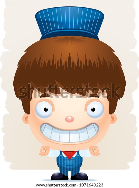 Cartoon Illustration Boy Train Conductor Smiling Stock Vector (Royalty ...