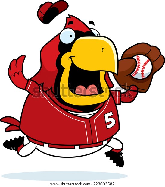 Cartoon Illustration Cardinal Playing Baseball Stock Vector (Royalty ...