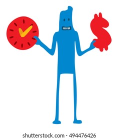 Cartoon Illustration Character Saving Time Money Stock Vector (Royalty ...