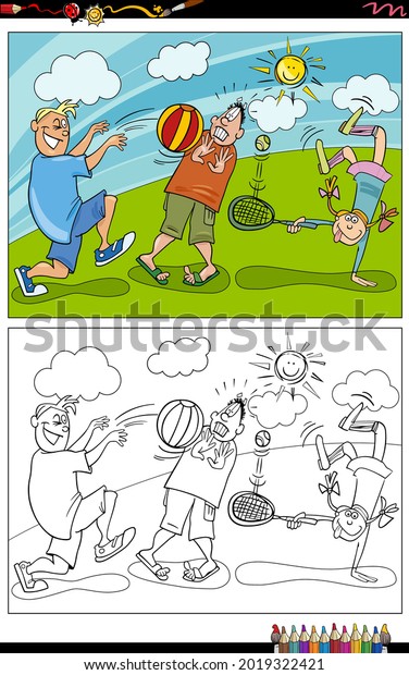 Cartoon Illustration Children Comic Characters Playing Stock Vector ...