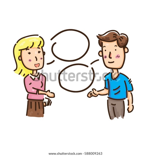 Cartoon Illustration Couple Talking Sharing Meaningful: เวกเตอร์สต็อก ...