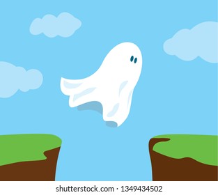 Cartoon Illustration Cute Ghost Flying Between Stock Vector (Royalty ...