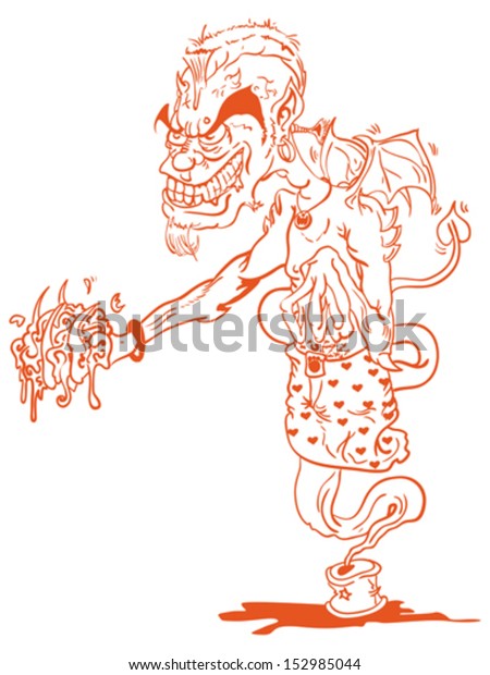 Cartoon Illustration Devil Genie Holding Brain Stock Vector (Royalty ...