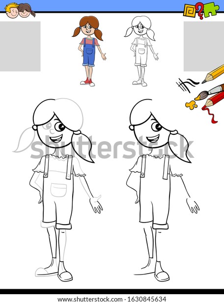 Cartoon Illustration Drawing Coloring Educational Activity Stock Vector ...