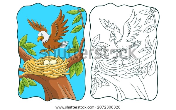 Cartoon Illustration Eagle Perched On Nest Stock Vector (Royalty Free ...