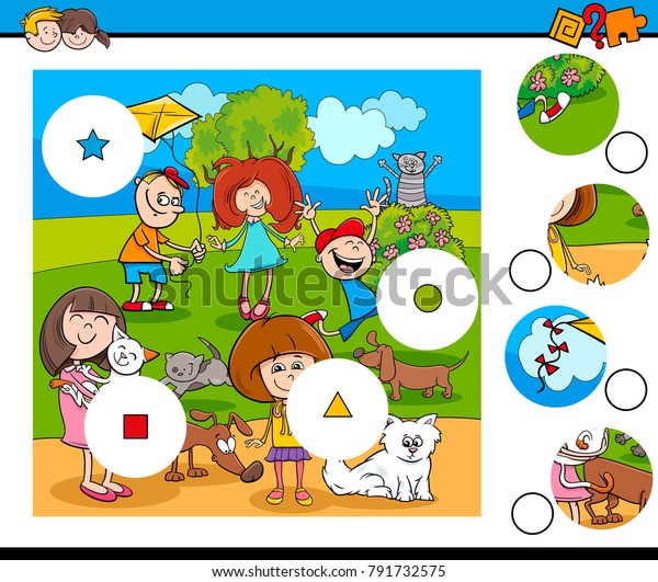 Cartoon Illustration Educational Match Pieces Jigsaw Stock Vector ...