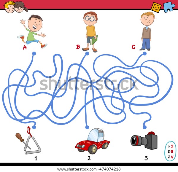 Cartoon Illustration Educational Paths Maze Puzzle Stock Vector ...