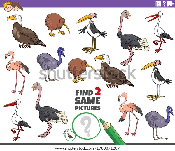 Cartoon Illustration Find Two Same Pictures Stock Vector (Royalty Free ...