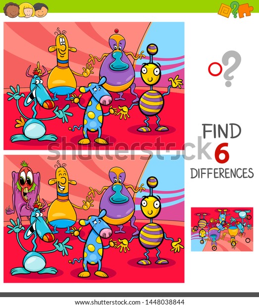 Cartoon Illustration Finding Six Differences Between Stock Vector ...
