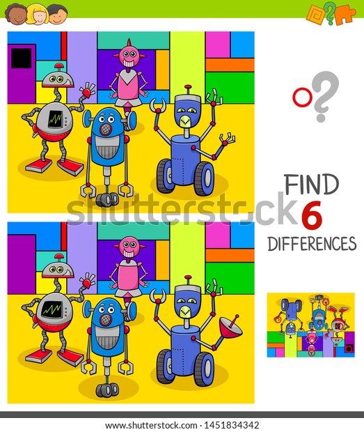 Cartoon Illustration Finding Six Differences Between Stock Vector ...