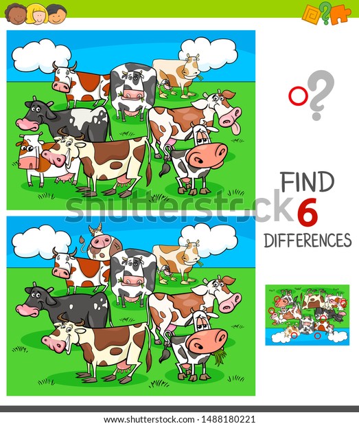 Cartoon Illustration Finding Six Differences Between Stock Vector ...