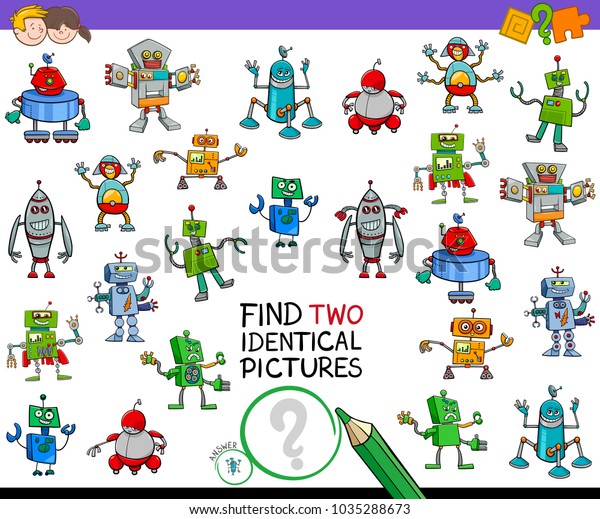 Cartoon Illustration Finding Two Identical Pictures Stock Vector ...