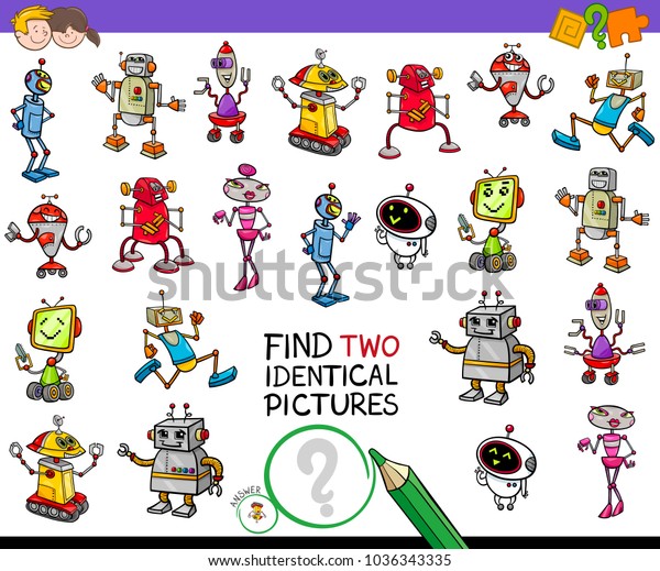 Cartoon Illustration Finding Two Identical Pictures Stock Vector ...