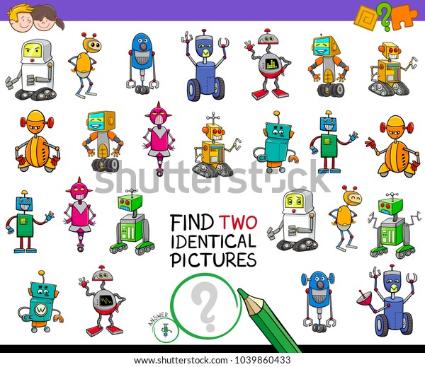 Cartoon Illustration Finding Two Identical Pictures Stock Vector ...