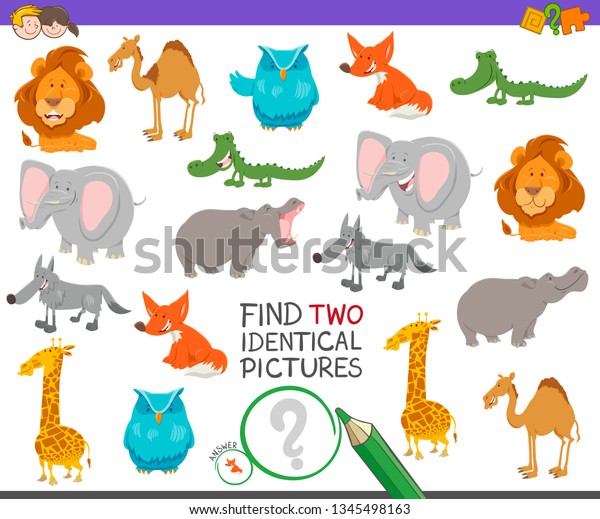 Cartoon Illustration Finding Two Identical Pictures: vetor stock (livre ...