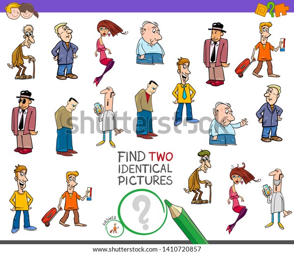 Cartoon Illustration Finding Two Identical Pictures Stock Vector ...