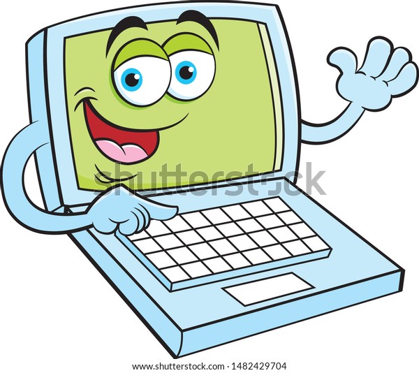 Cartoon Illustration Happy Laptop Computer Waving Stock Vector (Royalty ...
