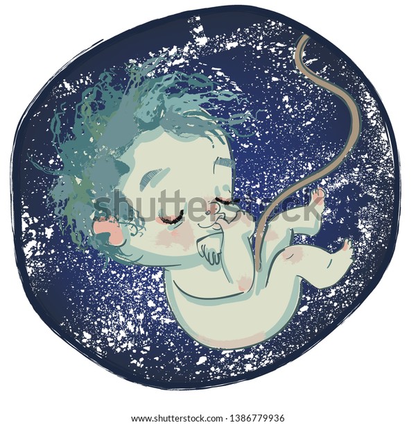 cartoon illustration with human foetus