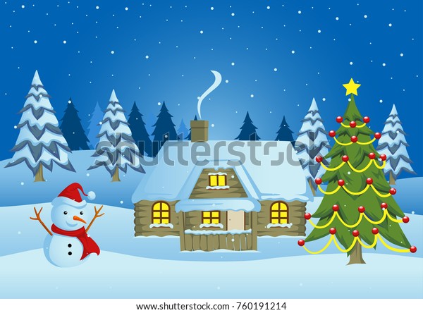 Cartoon Illustration Hut During Wintertime Stock Vector (Royalty Free ...