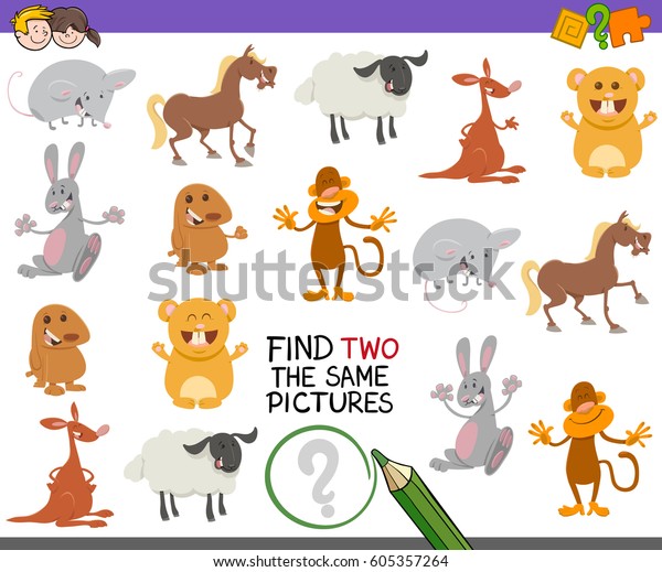 Cartoon Illustration Looking Two Identical Pictures Stock Vector ...