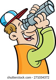 Cartoon Illustration Man Looking Through Binoculars Stock Vector ...