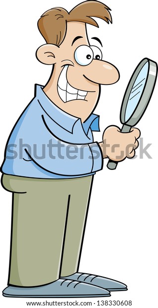 Cartoon Illustration Man Looking Through Magnifying Stock Vector ...