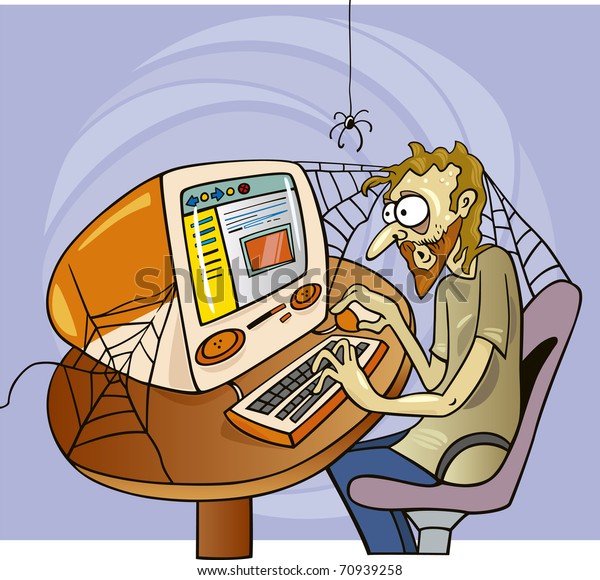 Cartoon Illustration Manic Internet User: vector de stock (libre de ...