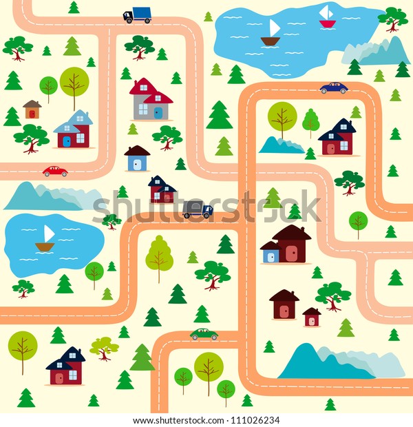 Cartoon Illustration Map City Stock Vector (Royalty Free) 111026234