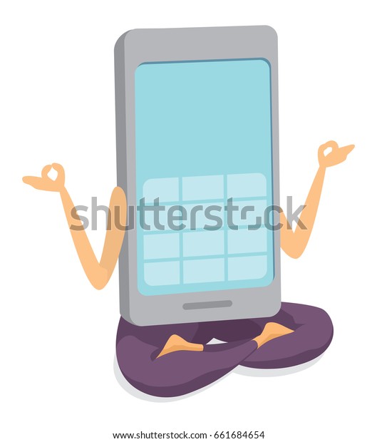 Cartoon Illustration Mobile Phone Practicing Yoga Stock Vector (Royalty ...