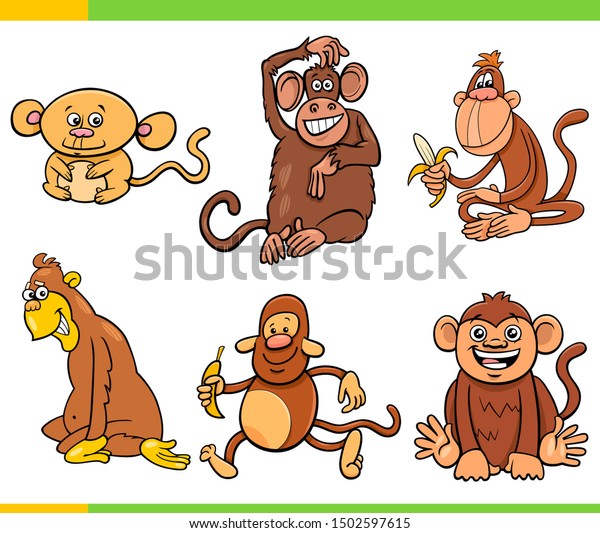 Cartoon Illustration Monkeys Apes Primate Animal Stock Vector (Royalty ...