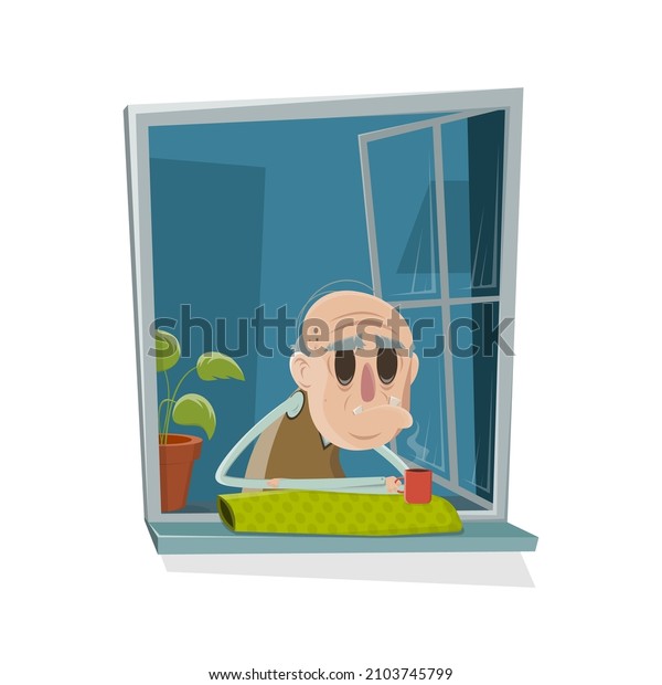 2 Grumpy Cartoon Man Looking Out Of Window Images, Stock Photos ...