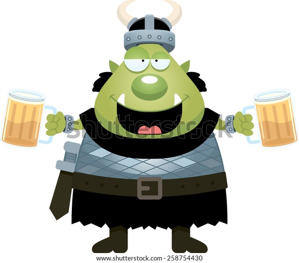 Cartoon Illustration Orc Drinking Beer: vector de stock (libre de ...