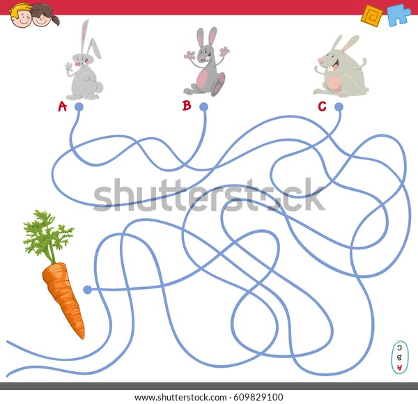 Cartoon Illustration Paths Maze Puzzle Activity Stock Vector (Royalty ...