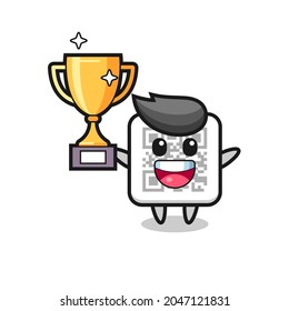 Cartoon Illustration Qr Code Happy Holding Stock Vector (Royalty Free ...