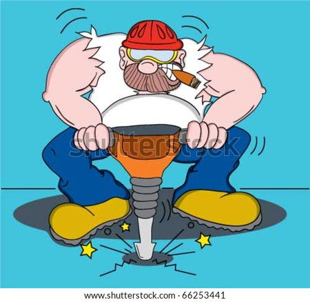 Cartoon Illustration Rugged Construction Worker Using Stock Vector ...