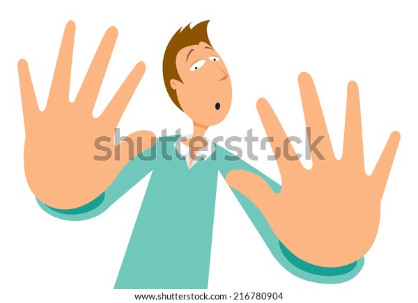 Cartoon Illustration Scared Man Rejecting His Stock Vector (Royalty ...