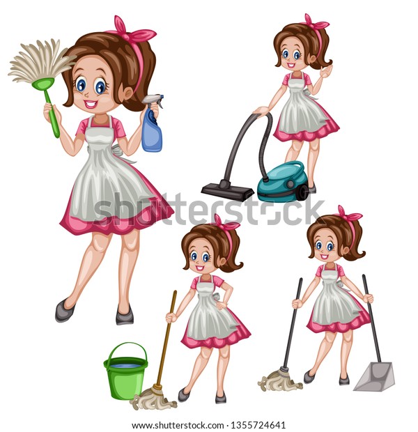 Cartoon Illustration Set Cute Retro Housewife Stock Vector (Royalty ...
