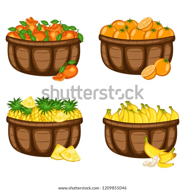 Cartoon Illustration Set Four Baskets Different Stock Vector (Royalty ...