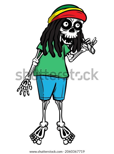 Cartoon Illustration Skeleton Dreadlocks Hair Wearing Stock Vector ...