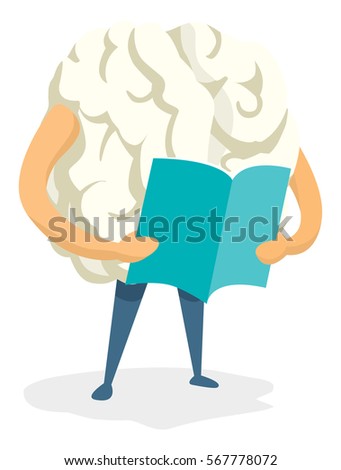 Cartoon Illustration Smart Brain Reading Studying Stock Vector (Royalty ...
