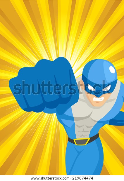 Cartoon Illustration Superhero Punching Through Light Stock Vector ...