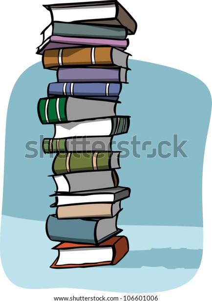 Cartoon Illustration Very Tall Stack Books Stock Vector (Royalty Free ...