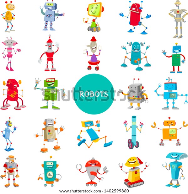 Cartoon Illustrations Funny Robots Science Fiction Stock Vector ...
