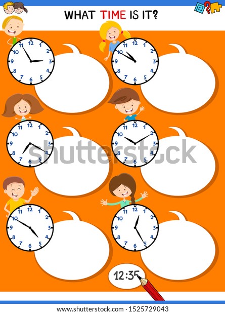 Cartoon Illustrations Telling Time Educational Activity Stock Vector ...